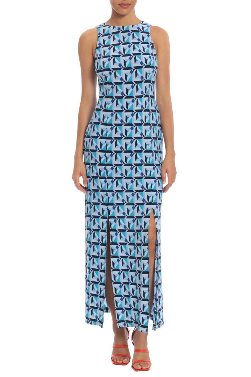 Donna Morgan Boat Neck Sleeveless Pull Over Side Slit Long Jersey Maxi ...