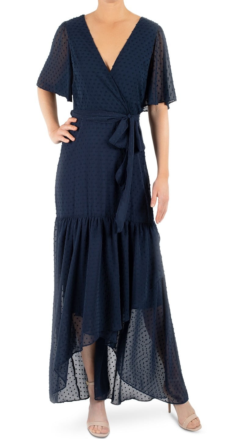 Donna Ricco Womens Dress Maxi Surplice Tie-Waist Sheath Blue 4 ...