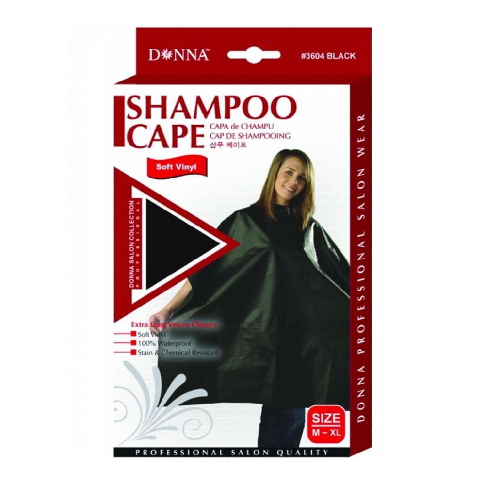 Donna Shampoo Cape Extra Long Velcro Closure, 3604 Black, Packaging May ...