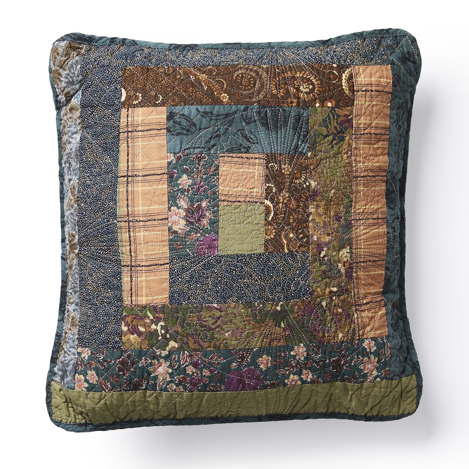 Donna Sharp Cabin Raising Pine Cone Decorative Quilted Patchwork Square ...