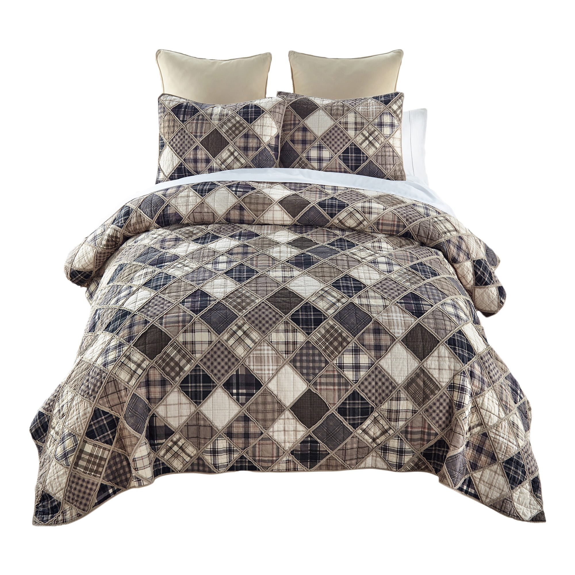 Donna Sharp Driftwood Queen Ragged Pieced Cotton 3PC Quilt Set ...