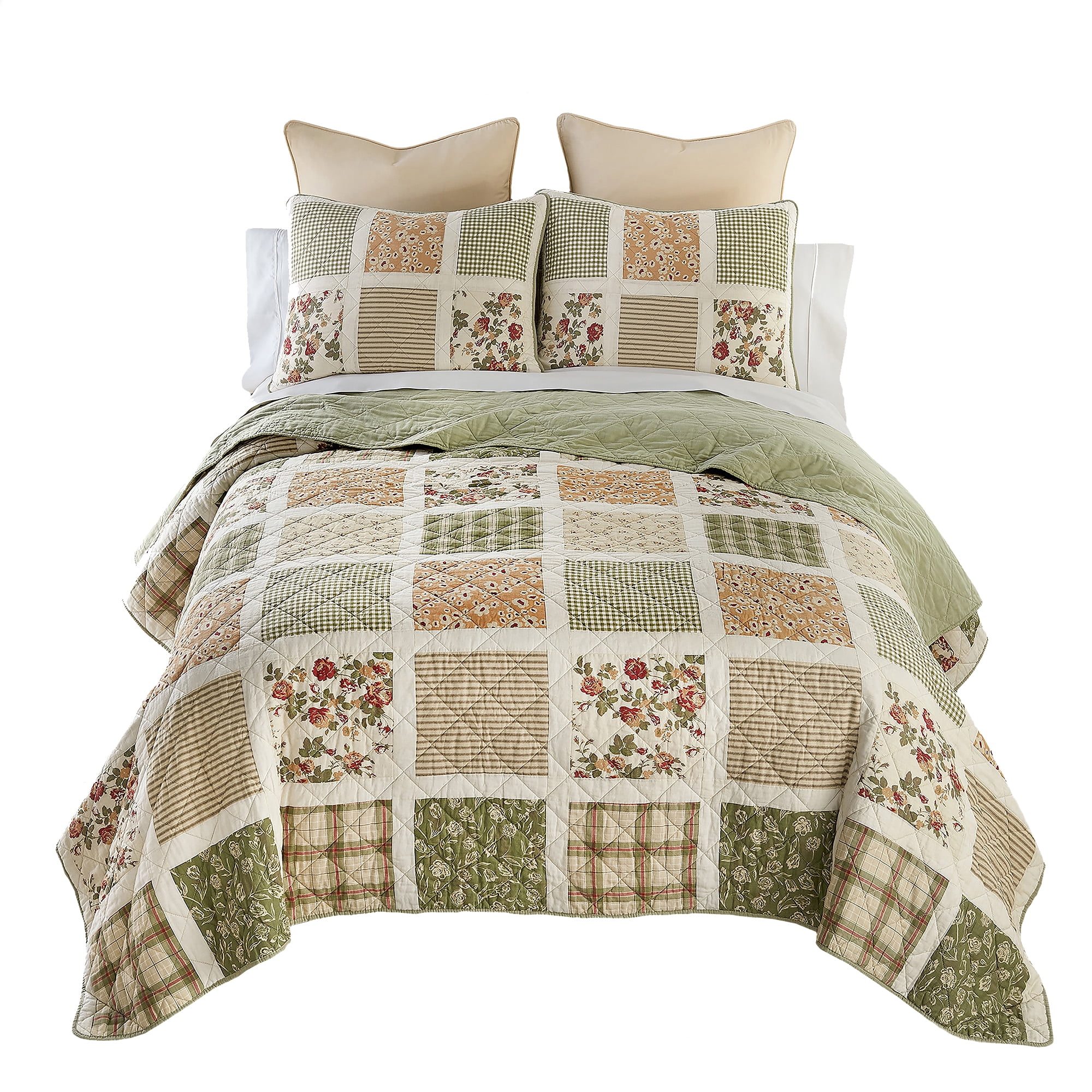Donna Sharp Peach Rose 3PC Pieced Cotton Queen Set - Walmart.com