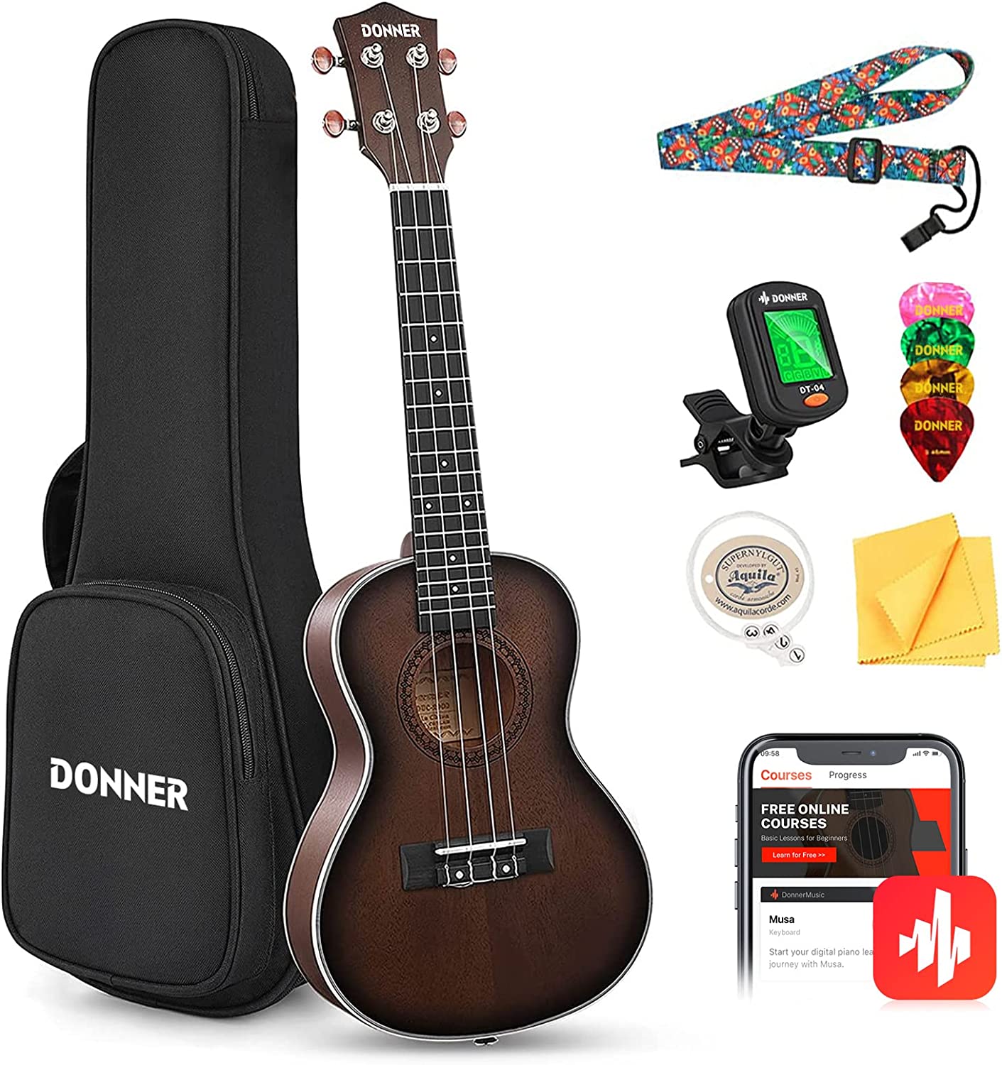 Lanikai All Solid Acacia Tenor with Kula Preamp A/E Ukulele - Walmart.com