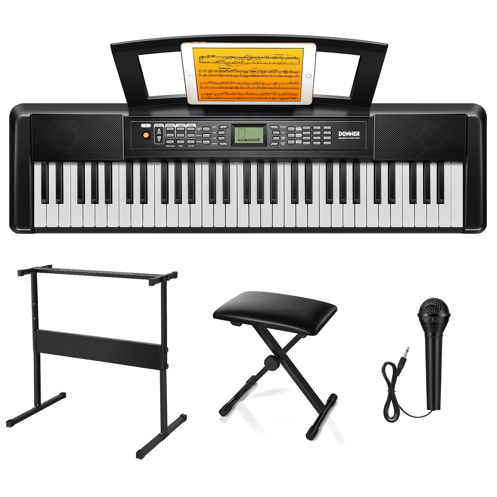 Donner DEK-200 61 Key Full Size Electronic Keyboard Set with Dual ...