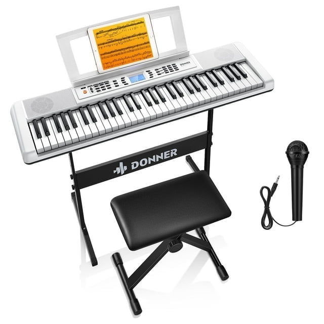Donner DEK-200 61 Key Piano Full-Size Electronic Keyboard Set, Dual ...