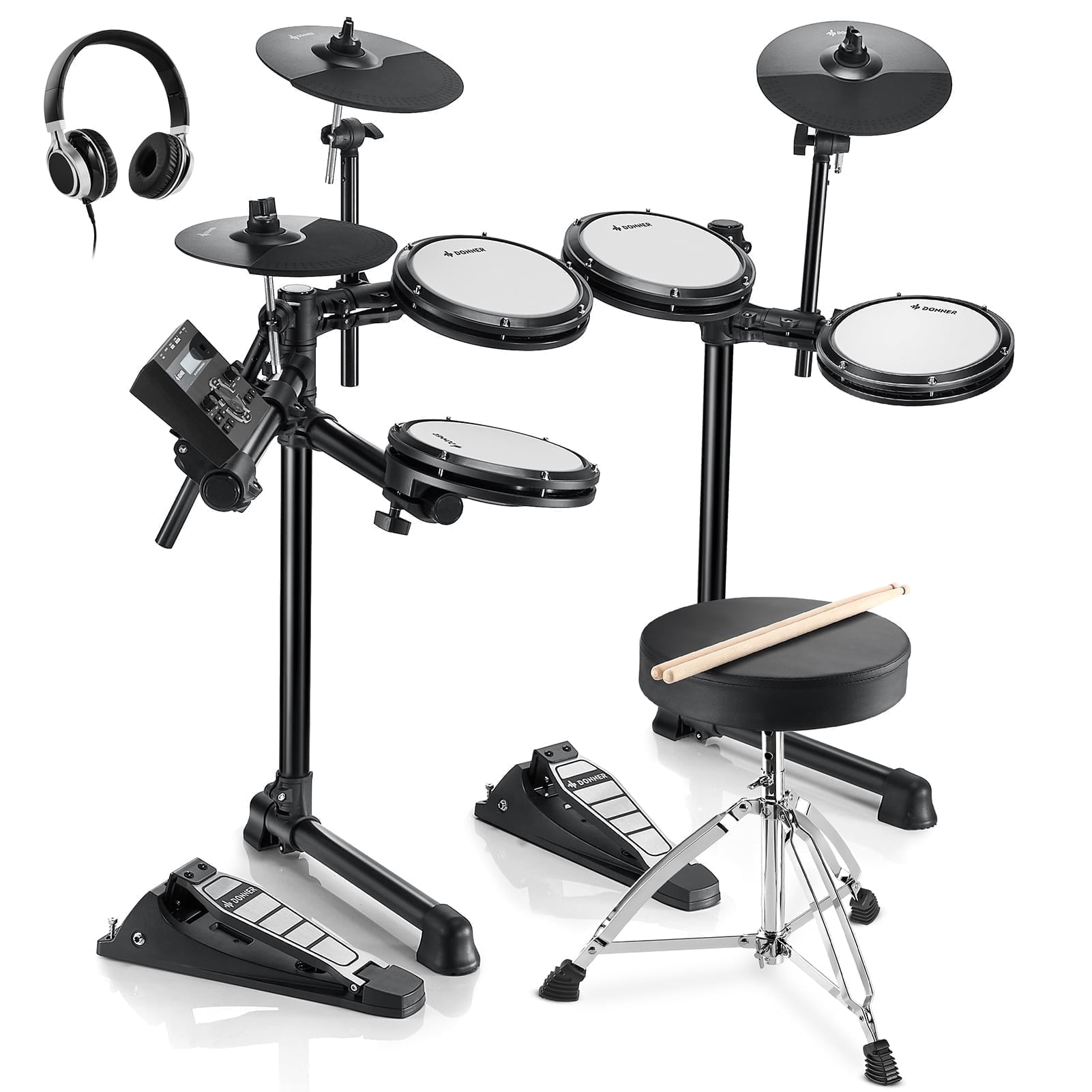Donner Electric Drum Set with Snare, 4 Mesh Pads, 2 Cymbals, Throne ...