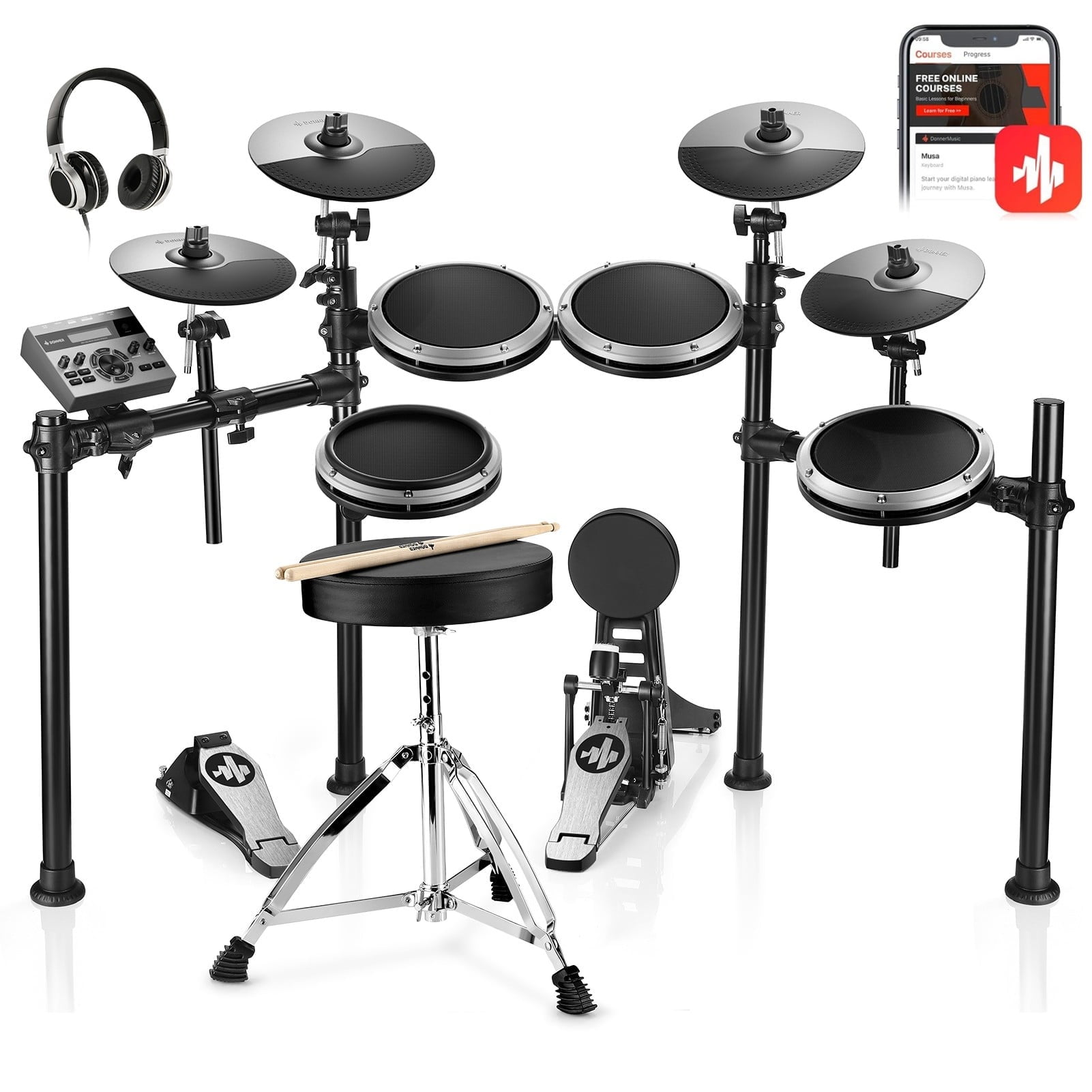 Donner Electronic Drum Set for Adults Beginners with 31 Kits and 450 ...