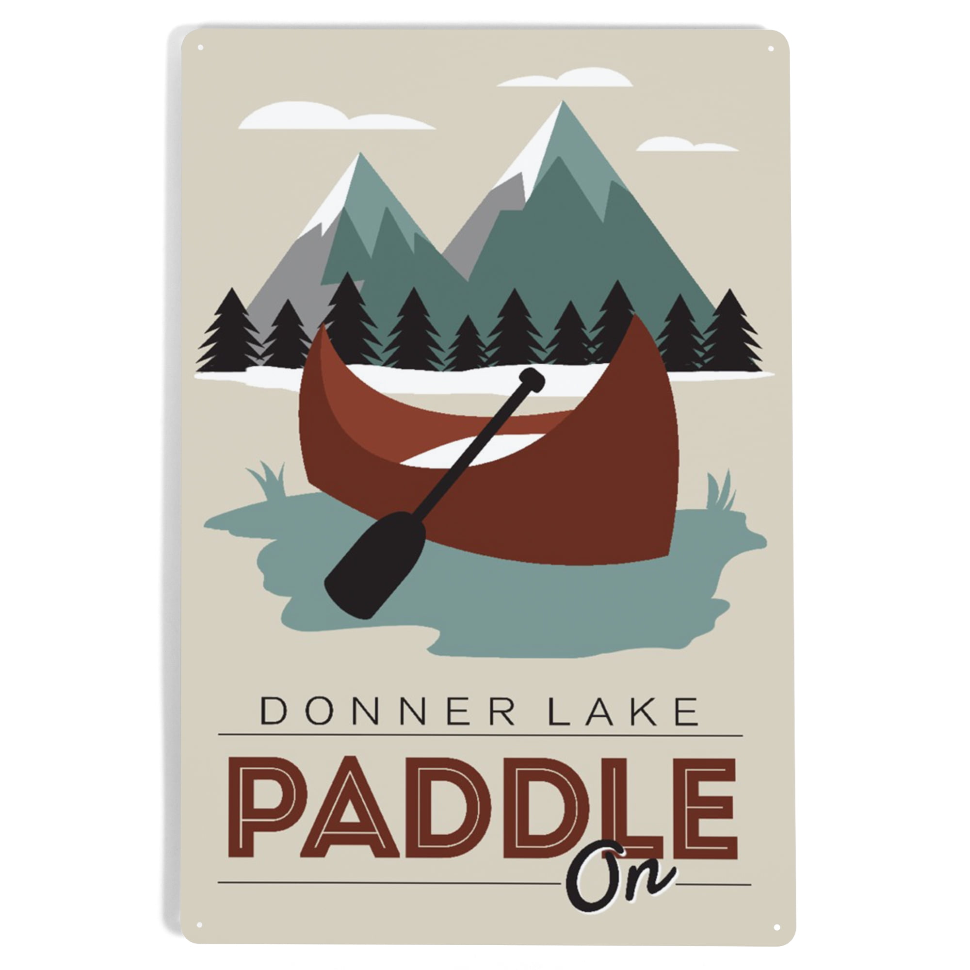 Donner Lake, California, Paddle On, Maroon Canoe, Vector (12x18 ...
