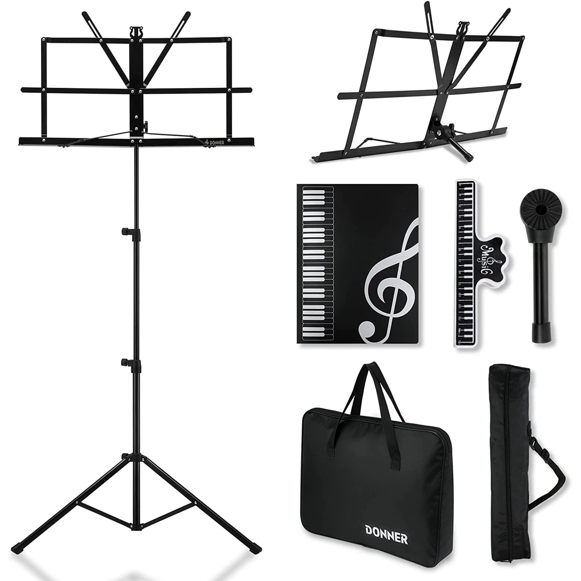 Donner 2-in-1 Foldable Music Stand with Bag, Portable for Guitar ...