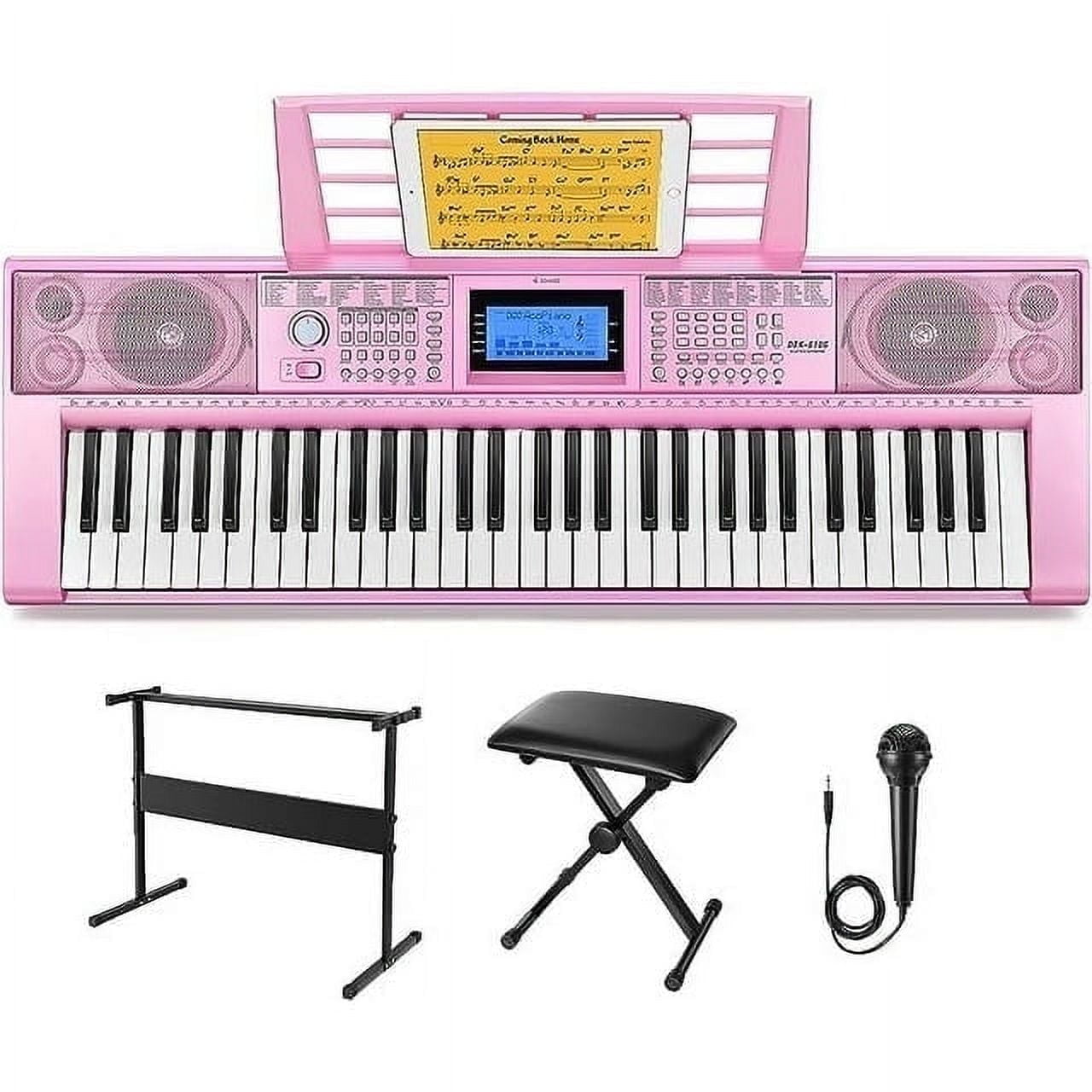 Donner 61-Key Electric Piano Keyboard, Pink, Stand, Stool, Microphone ...
