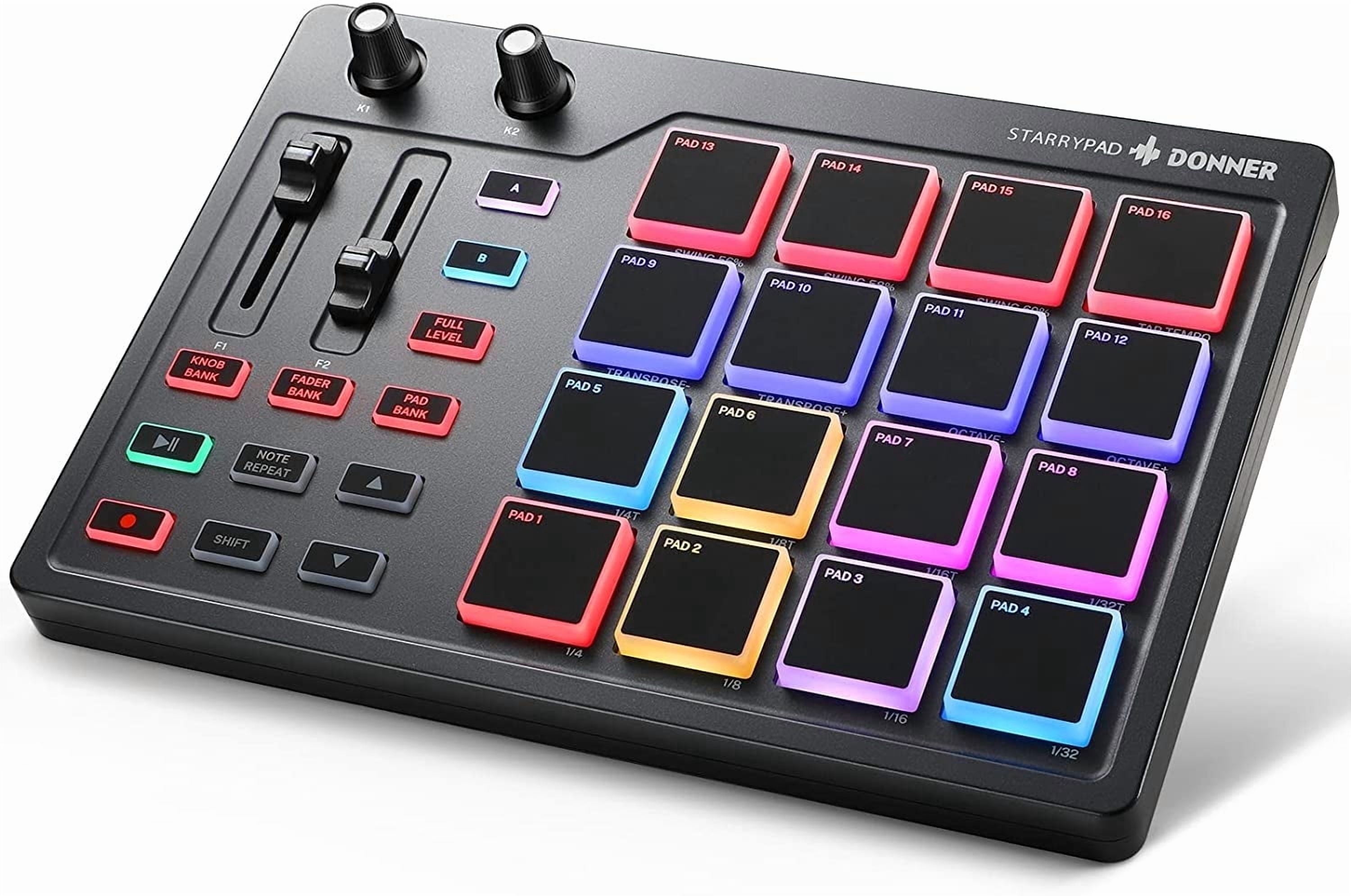 Donner STARRYPAD Professional MIDI Pad Beat Maker Machine with 16 Beat ...