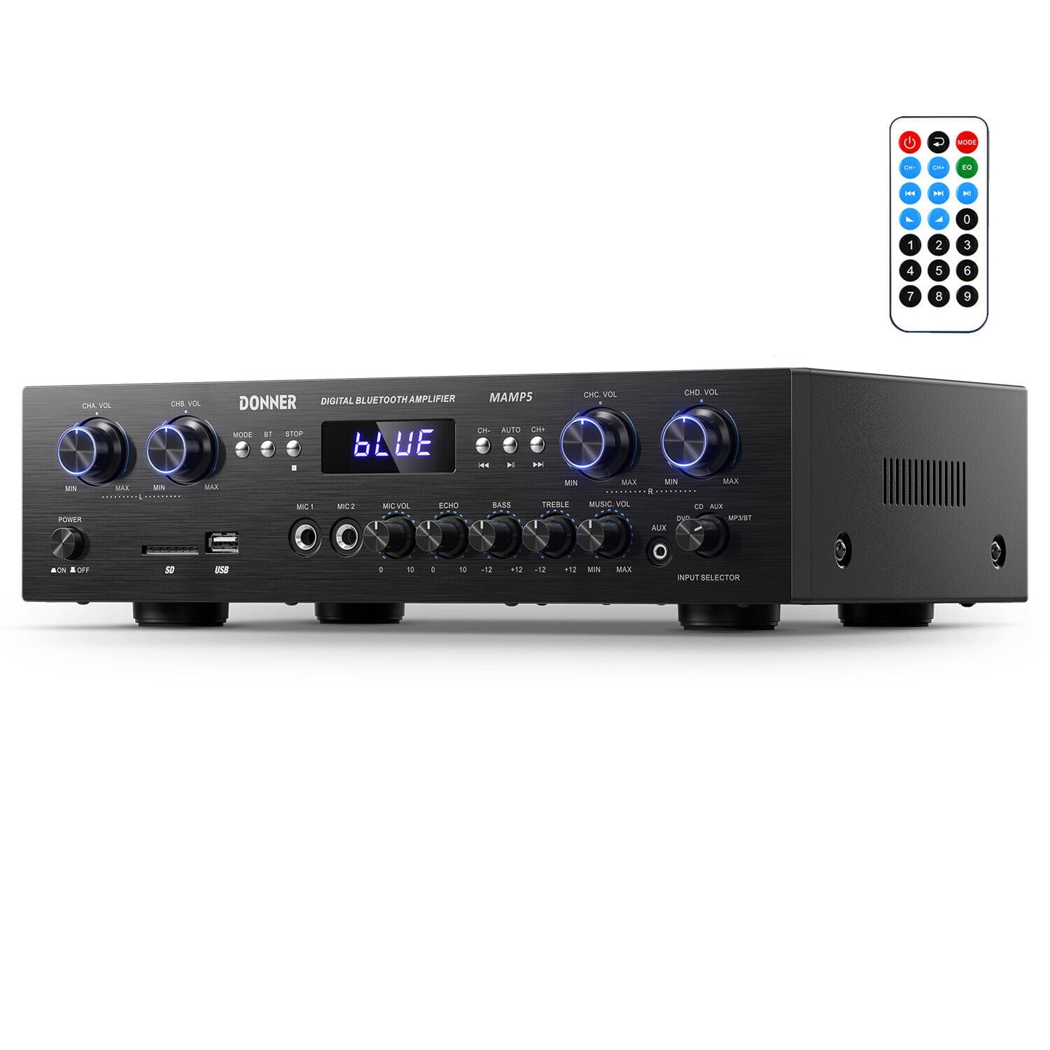 Donner 4 Channel 1000W Home Amp Amplifier USB SD, Audio Theatre for Outdoor Karaoke - Walmart.com