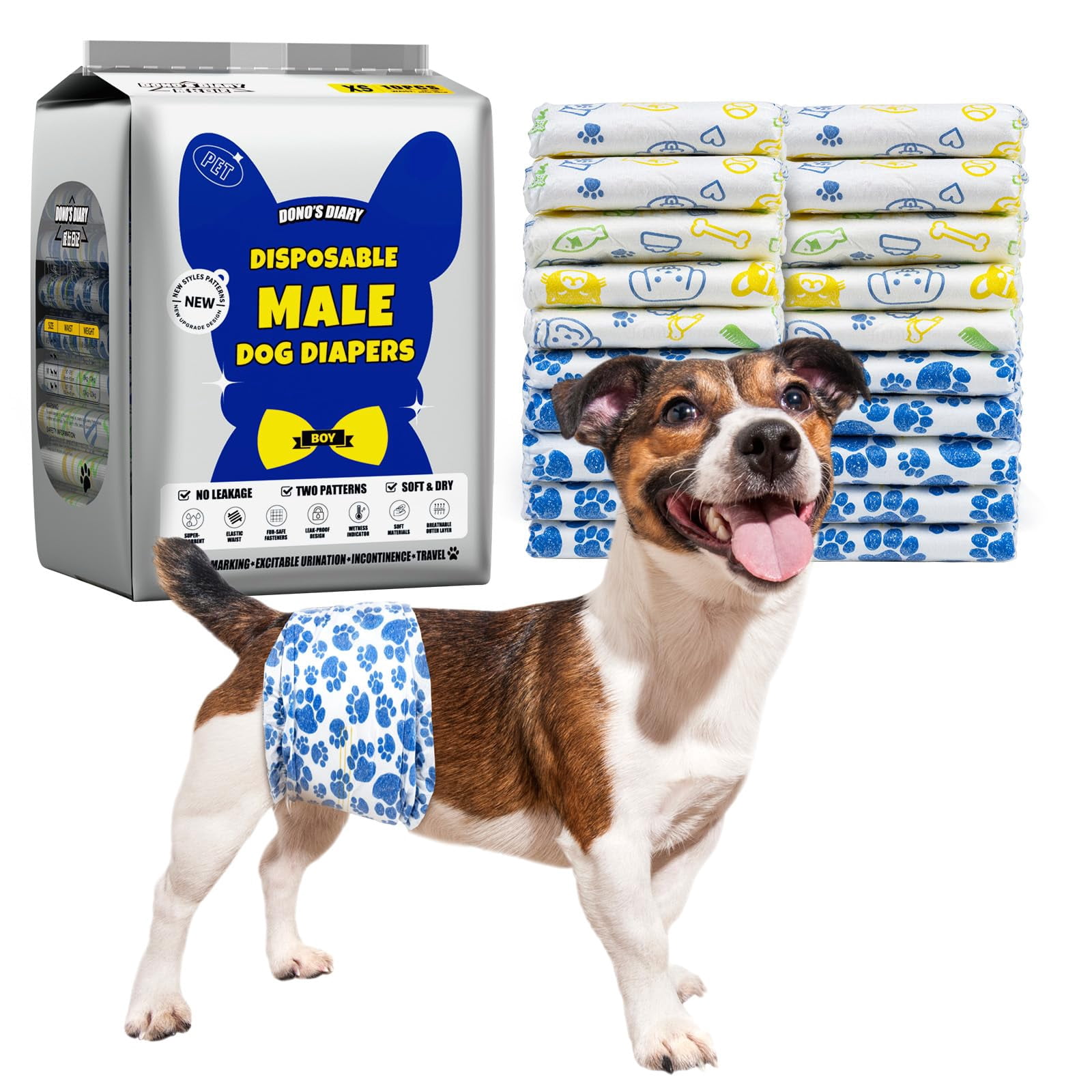 Dono Dog Diapers Male, Disposable Male Dog Wraps 60ct, Ultra Absorbent ...