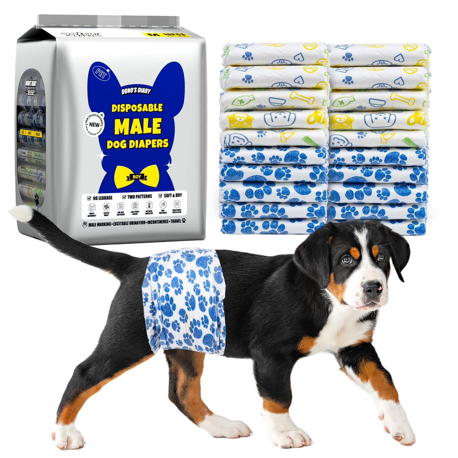 Dono Dog Diapers Male, YYF14 Disposable Male Dog Wraps 60ct, Ultra ...