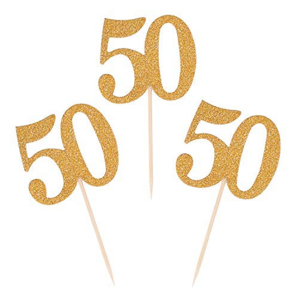 Donoter 50pcs 50th Cupcake .. Toppers Gold Glitter Number .. 50 Cake ...