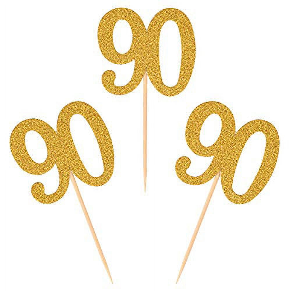Donoter 50pcs 90th Cupcake Toppers Gold Glitter Number 90 Cake Picks ...