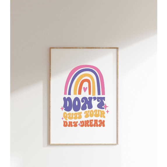 Dont Quit Your Daydream Rainbow Floral Danish Pastel Boho Wall Art ...