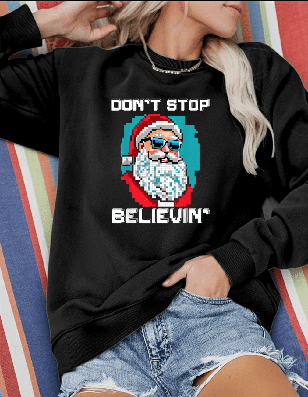 Dont Stop Believing Pixel St Nick Christmas Video Game Sweatshirt, for Men & Women, up to Size ...