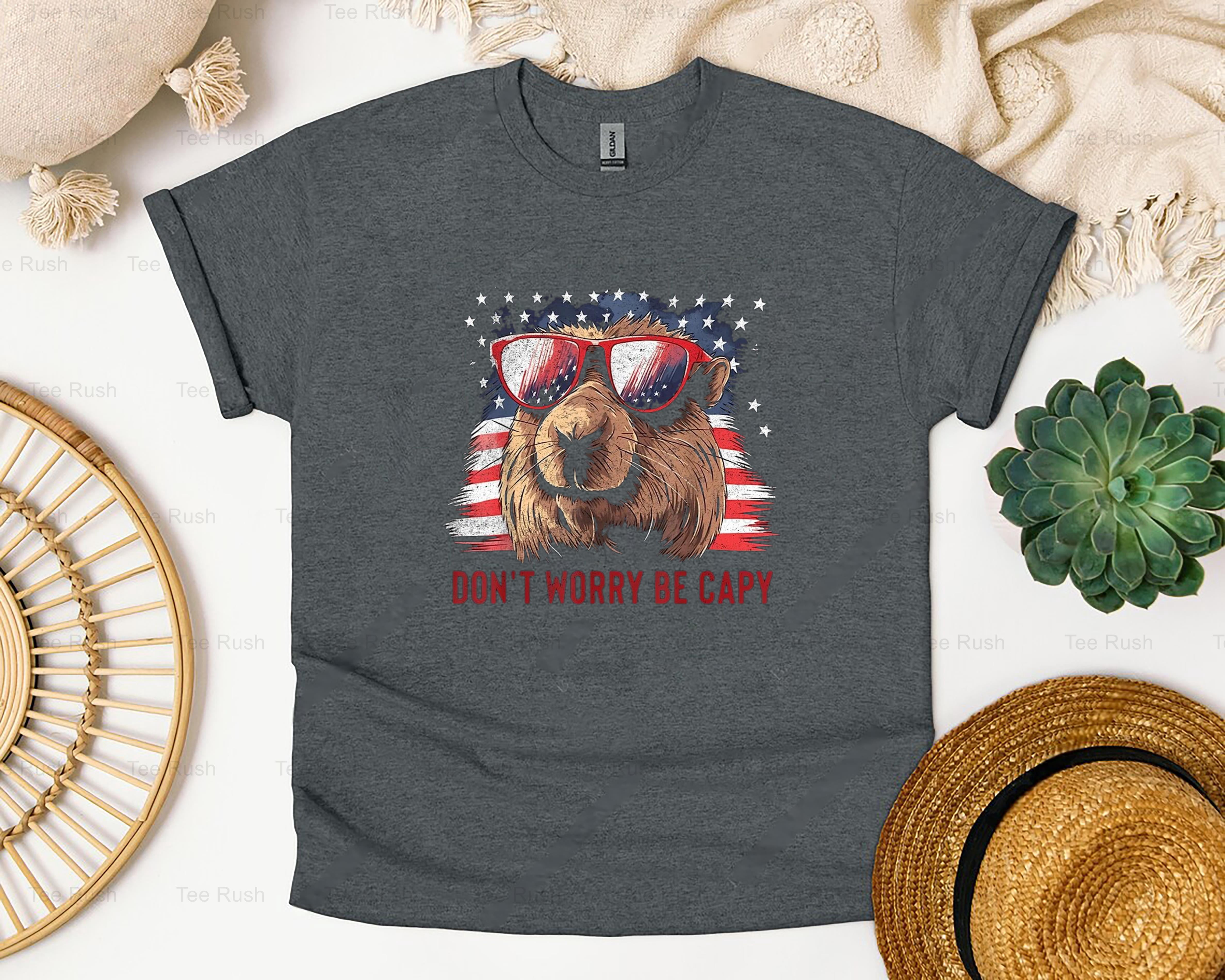Dont Worry Be Capy Funny Capybara USA Flag Animal Gift Rodent, Pet,T ...