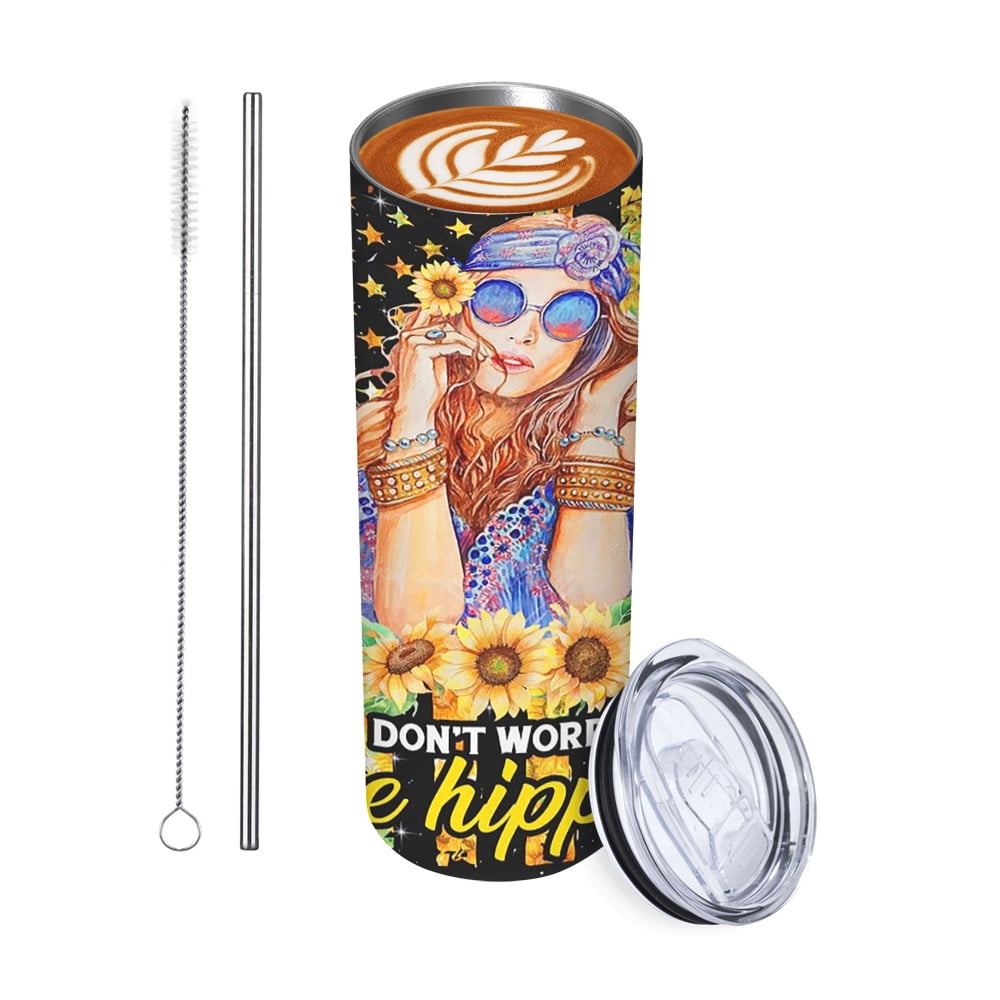 Dont Worry Be Hippie 20oz Coffee Mug Cup,Stainless Steel Thermos Water ...