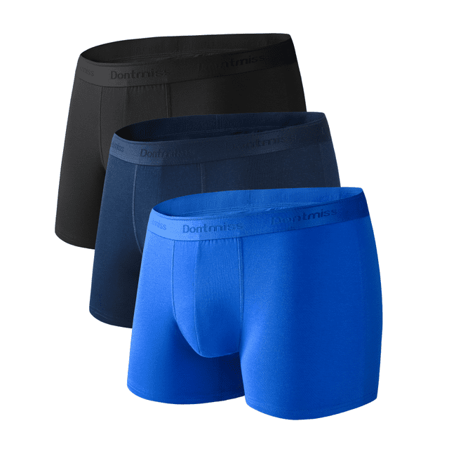 Dontmiss Men's Anti-Chafing Bamboo Viscose Underwear 3-Pack Boxer Brief ...