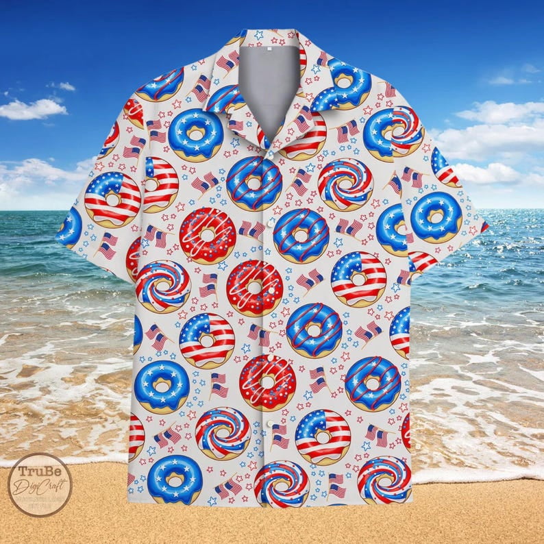 Donut 4th of July Hawaii Shirt, Patriotic Donut Summer Aloha Shirt ...