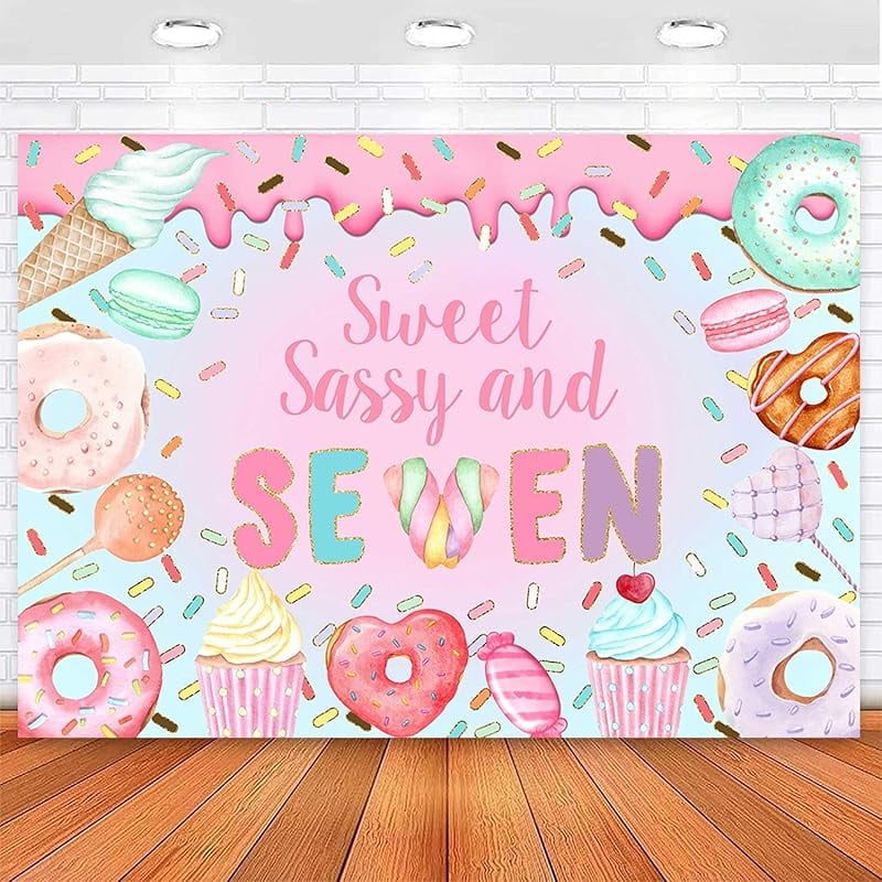 Donut 7th Birthday Backdrop Sweet Sassy and Seven Girls Birthday ...