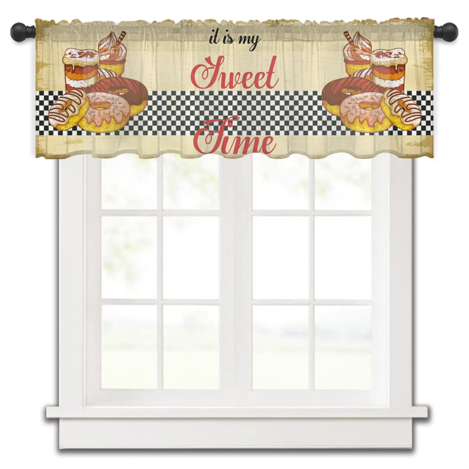 Donut Afternoon Tea Sweet Kitchen Small Window Curtain Tulle Sheer ...