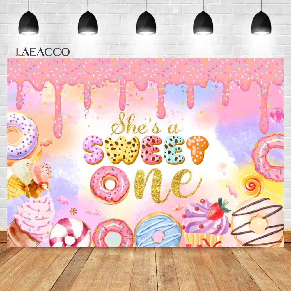 Donut Birthday Backdrop Cartoon Colorful Sweet Candy Cream Ice Girls ...