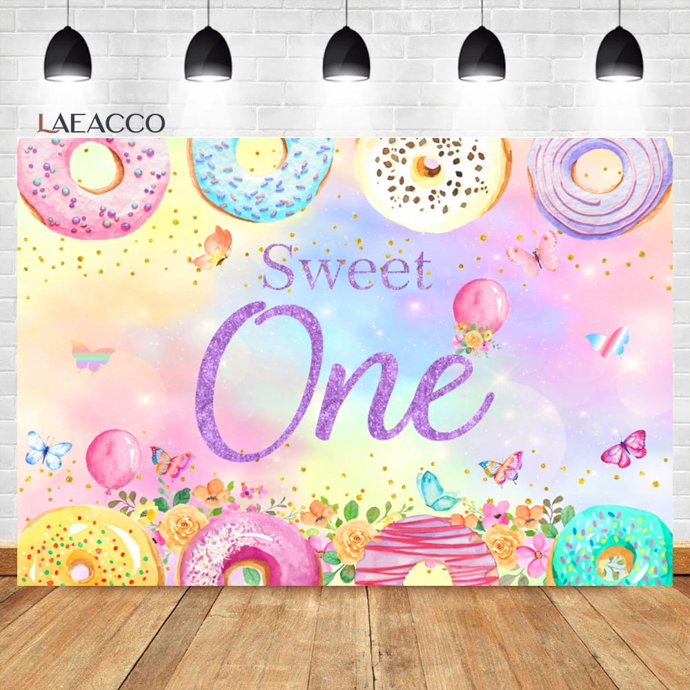 Donut Birthday Backdrop Cartoon Colorful Sweet Candy Cream Ice Girls ...