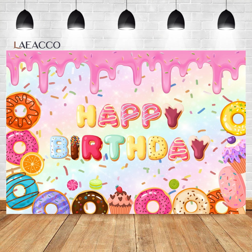 Donut Birthday Backdrop Cartoon Colorful Sweet Candy Cream Ice Girls ...