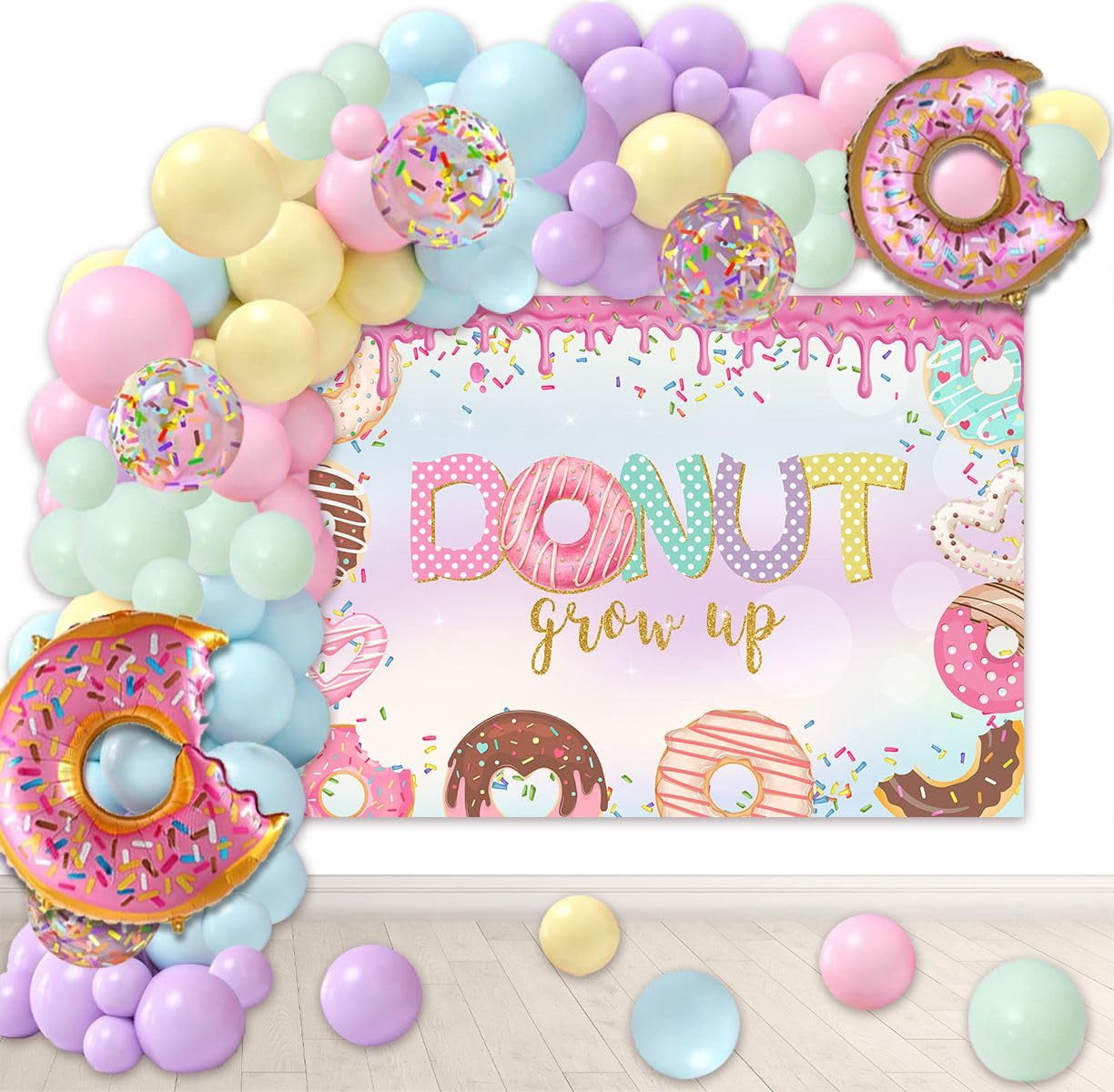 Donut Birthday Party Decorations 56PCS Pastel Rainbow H2FSDBalloon ...