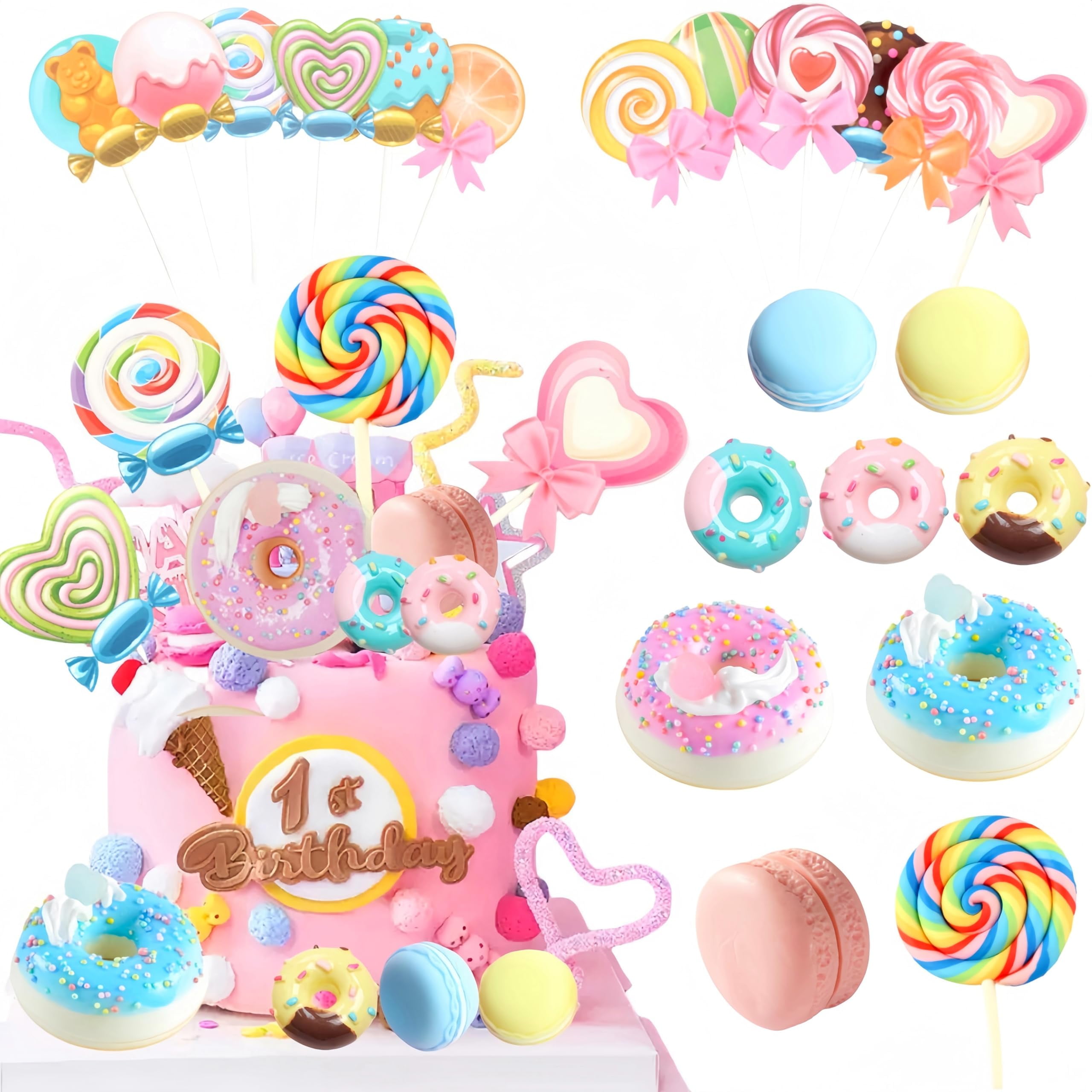 Donut Cake Topper 21 STF9 PCS Candy Cupcake Toppers Dount Themed Cake ...