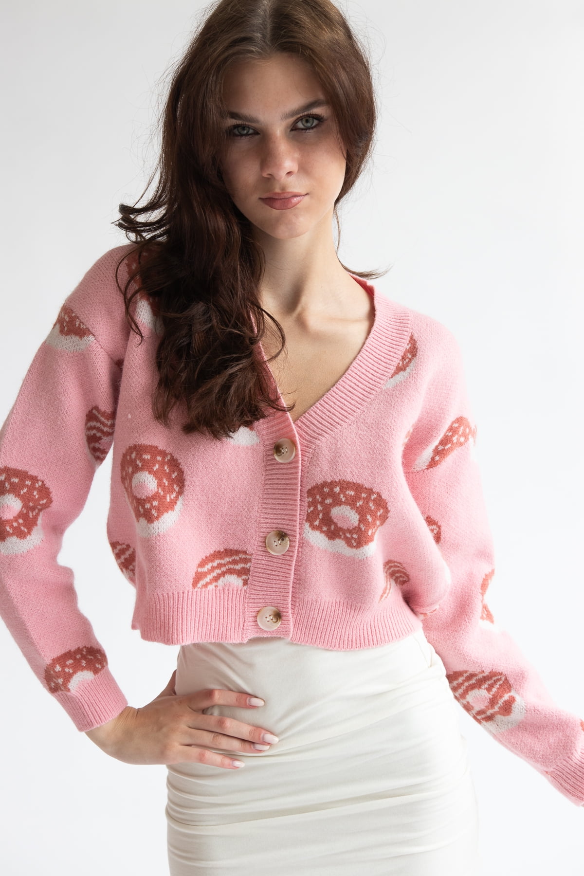 Donut Cardigan - Pink Button-Up Knit Sweater - Walmart.com