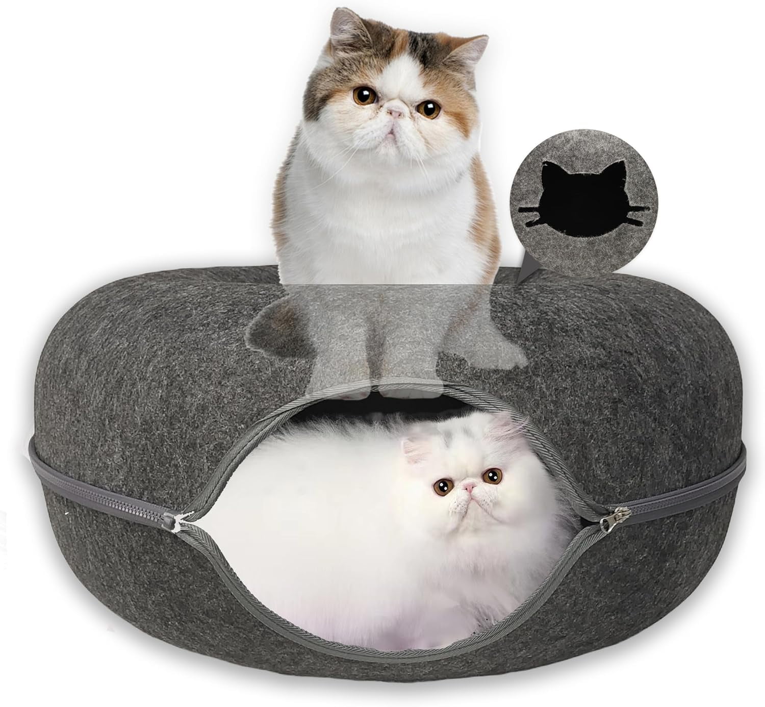 Donut Cat Tunnel Bed Peekaboo Cat Cave for Large Cats Up to 30 Lbs ...