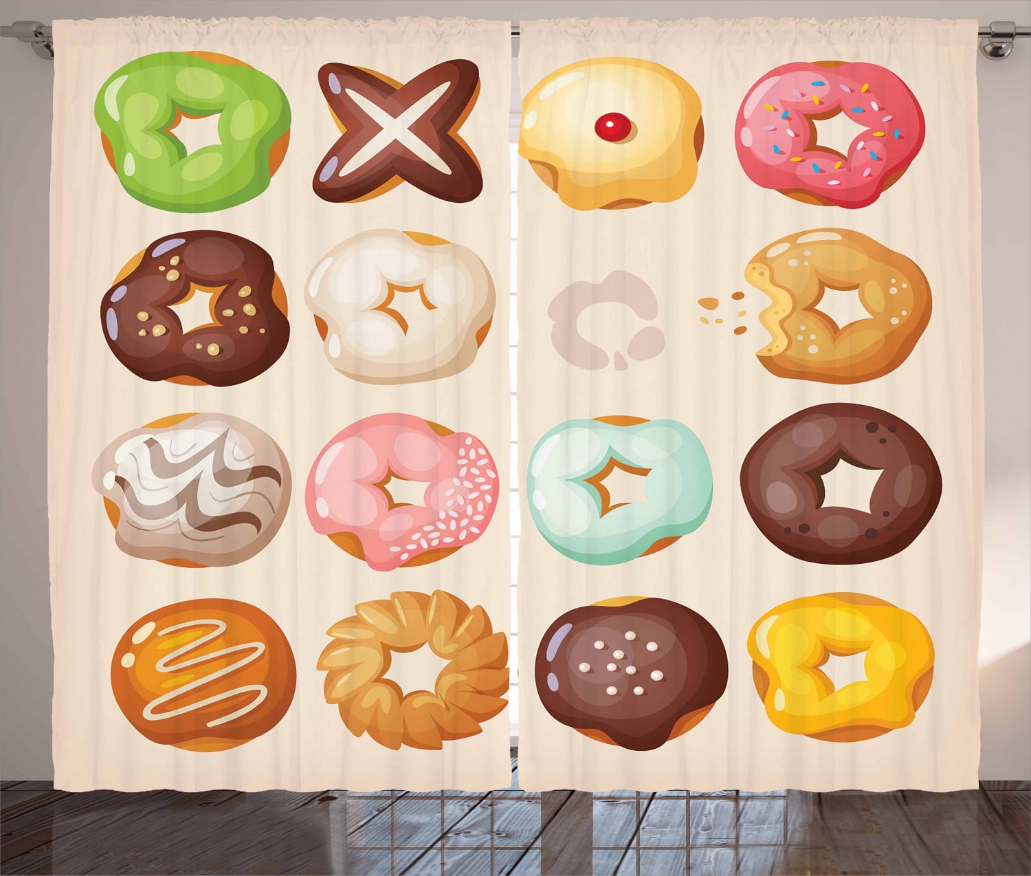 Ambesonne Donut Curtains 2 Panel Set, Delicious Glazed Pastries, 108" x ...