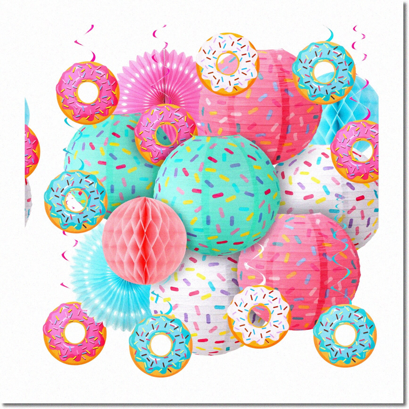 Donut Delight Party Pack: 20 Decorations, 8 Sprinkle Lanterns ...