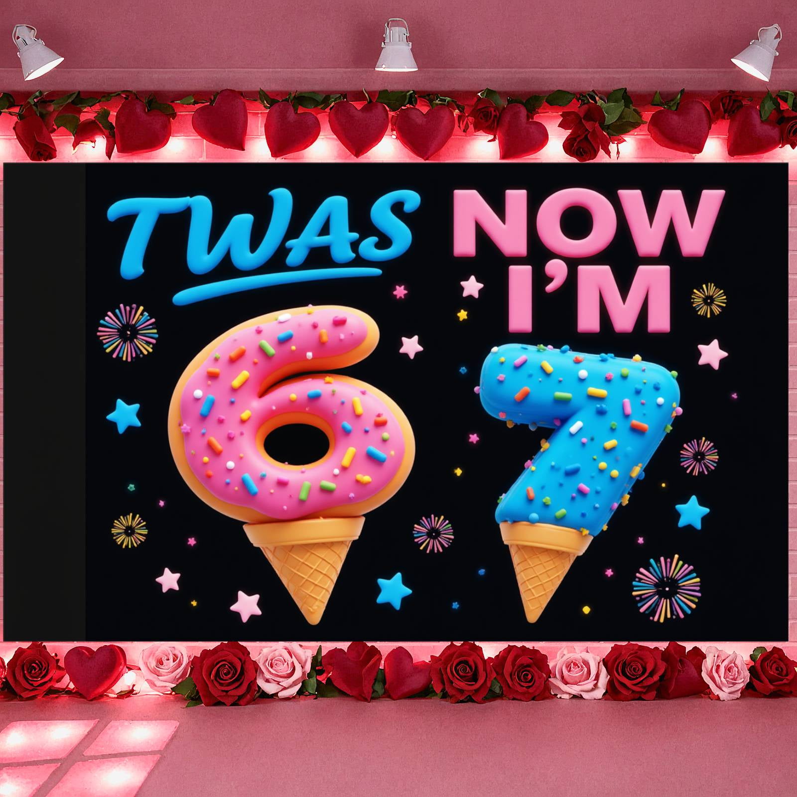 Donut Design 6th Birthday Banner Colorful Sprinkles 7th Birthday ...