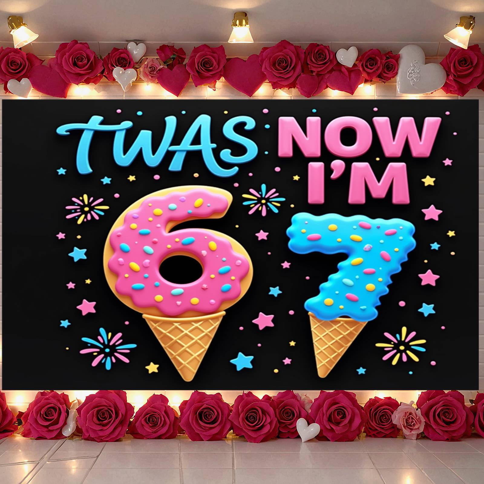 Donut Design 6th Birthday Banner Colorful Sprinkles 7th Birthday ...