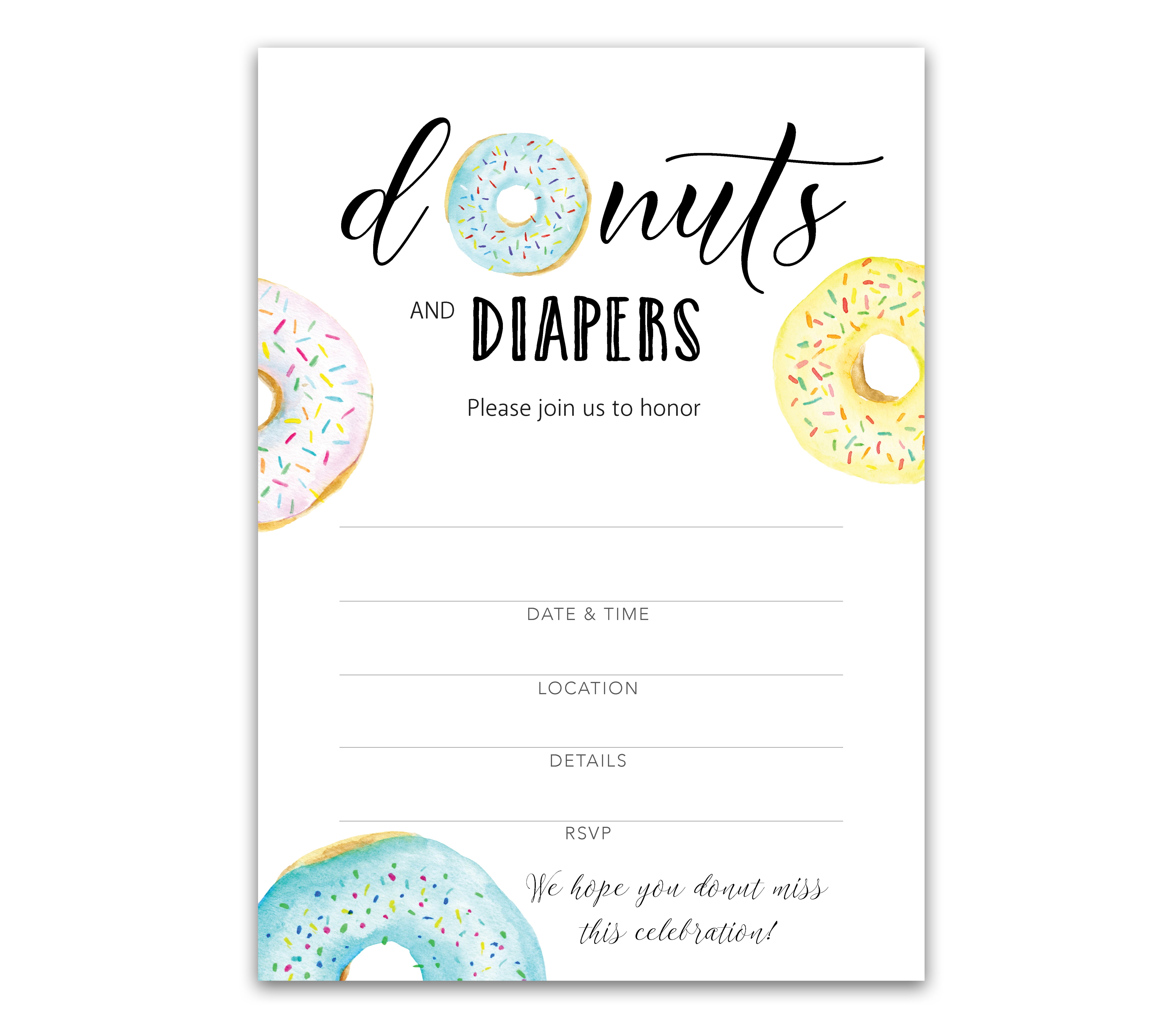 Donut and Diapers Sprinkle Invitation — Pack of 25 — Boy Baby Shower ...