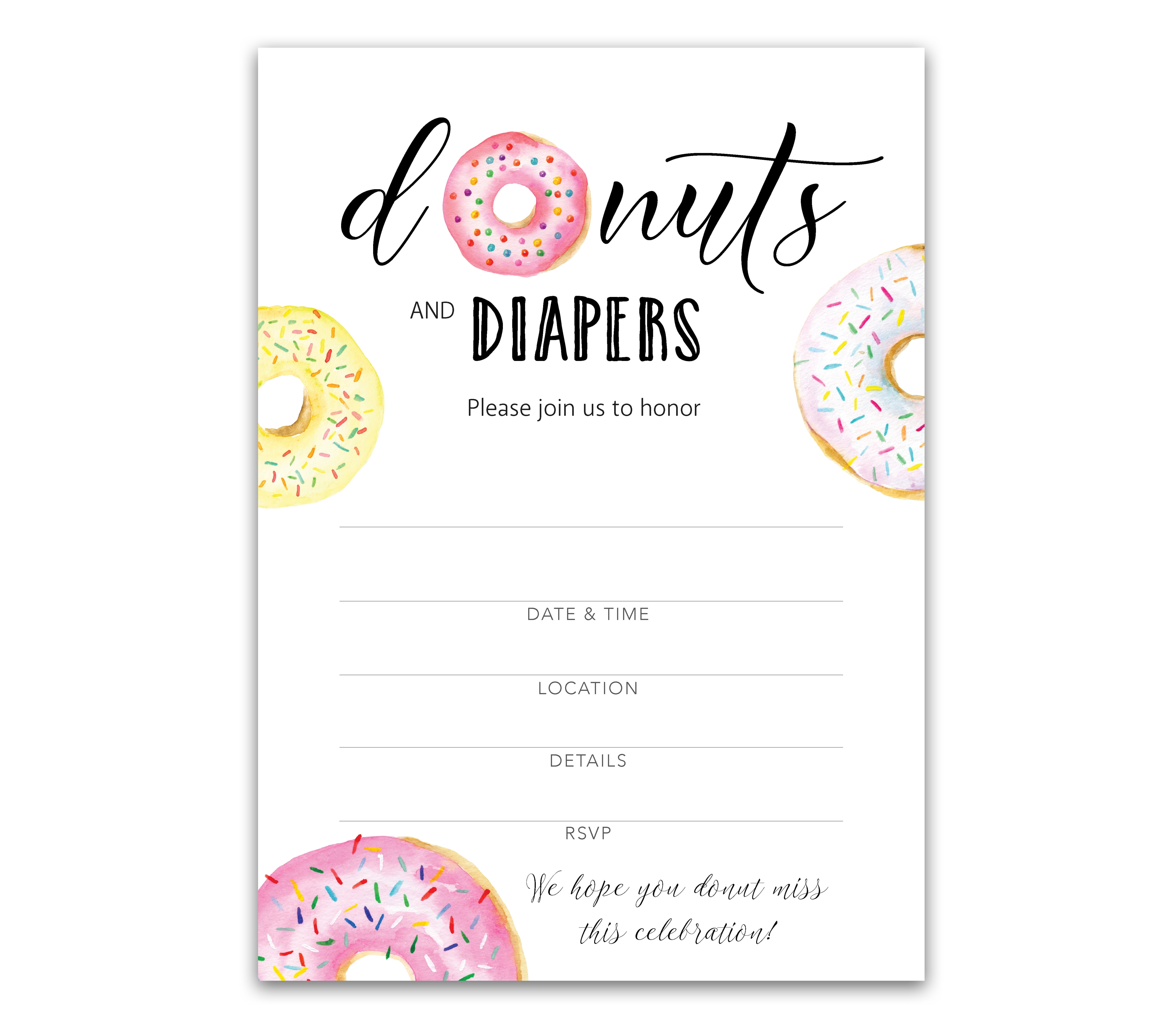 Donut and Diapers Sprinkle Invitation — Pack of 25 — Girl Baby Shower ...