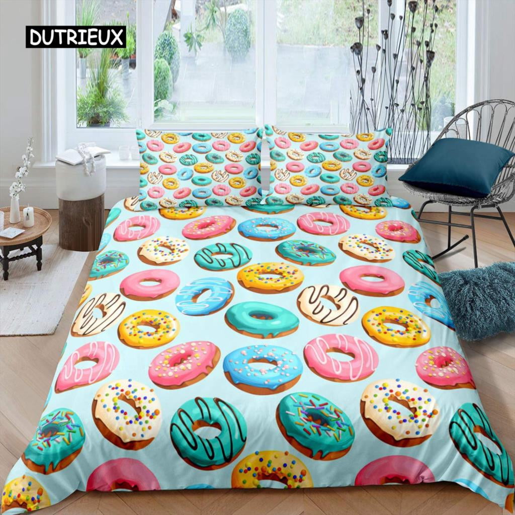 Donut Duvet Cover Set Dessert Food Theme Quilt Cover Colorful Print 2 ...
