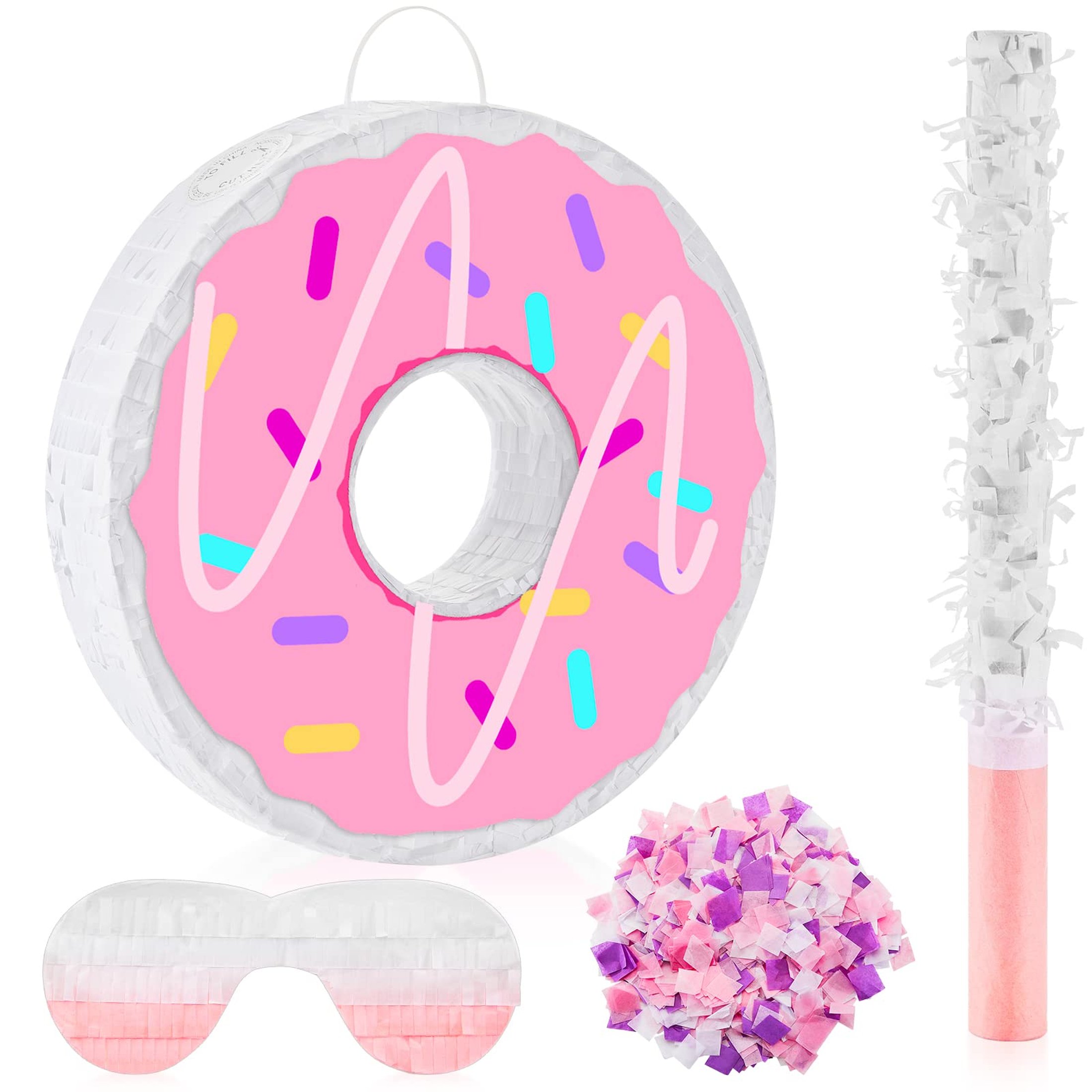 Donut Fiesta Pinata Set - 12.6 Inch Pinata with Stick, Blindfold ...