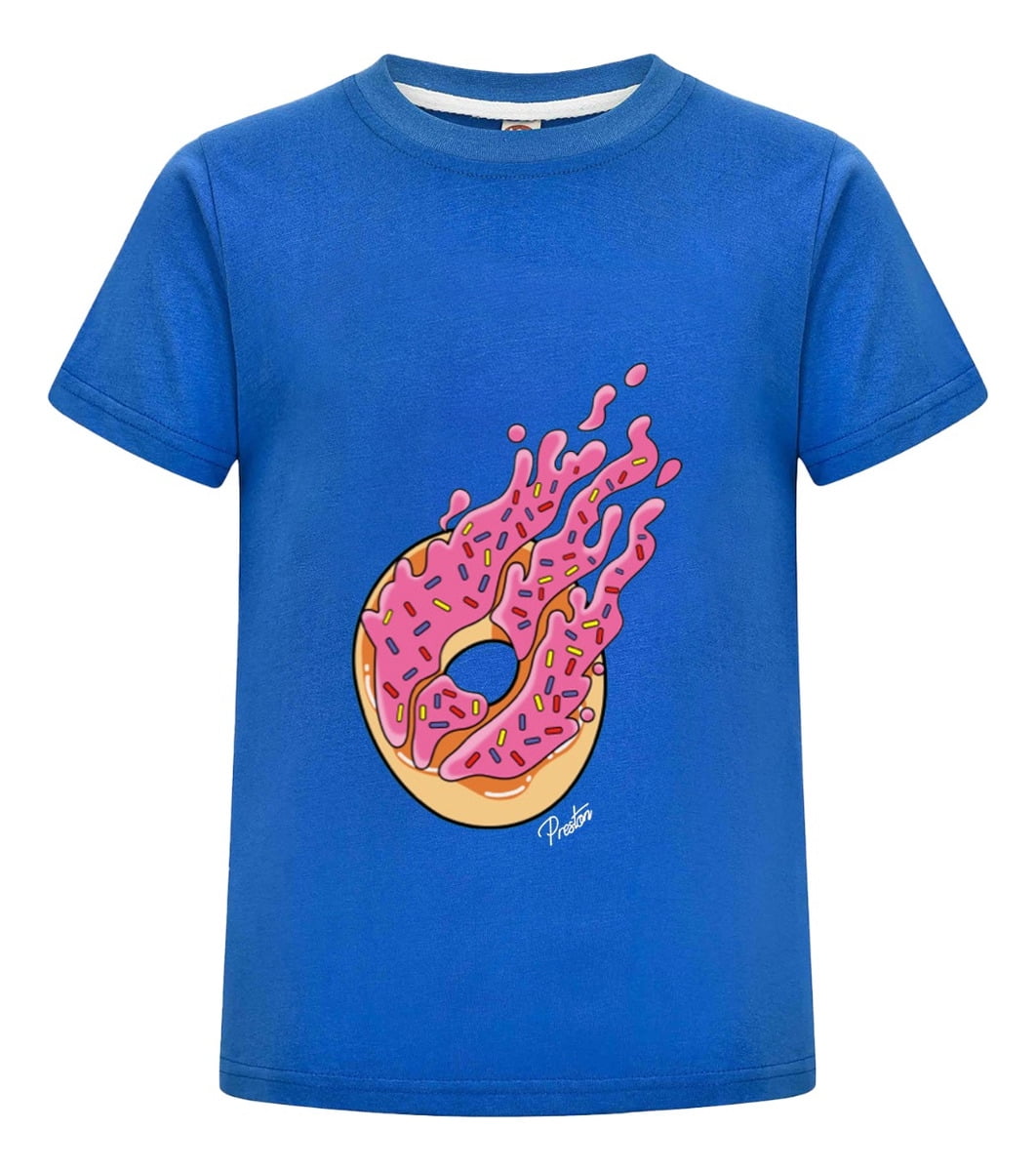 Donut Fire Pink Sprinkle Flame PrestonPlayz Cotton T-Shirt – Kids Gamer ...