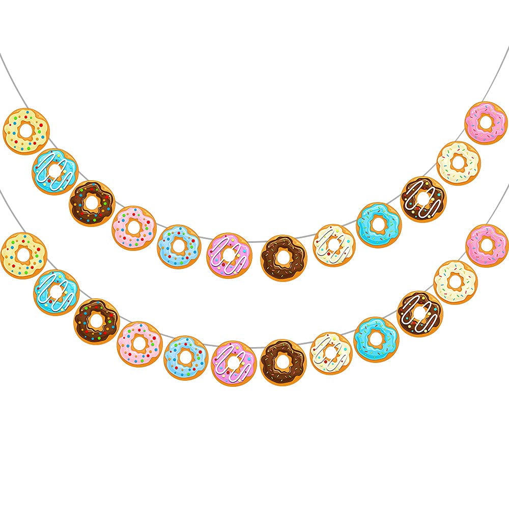 Donut Food Theme Party Banner Garland - 2 Pack Doughnut Birthday Party ...