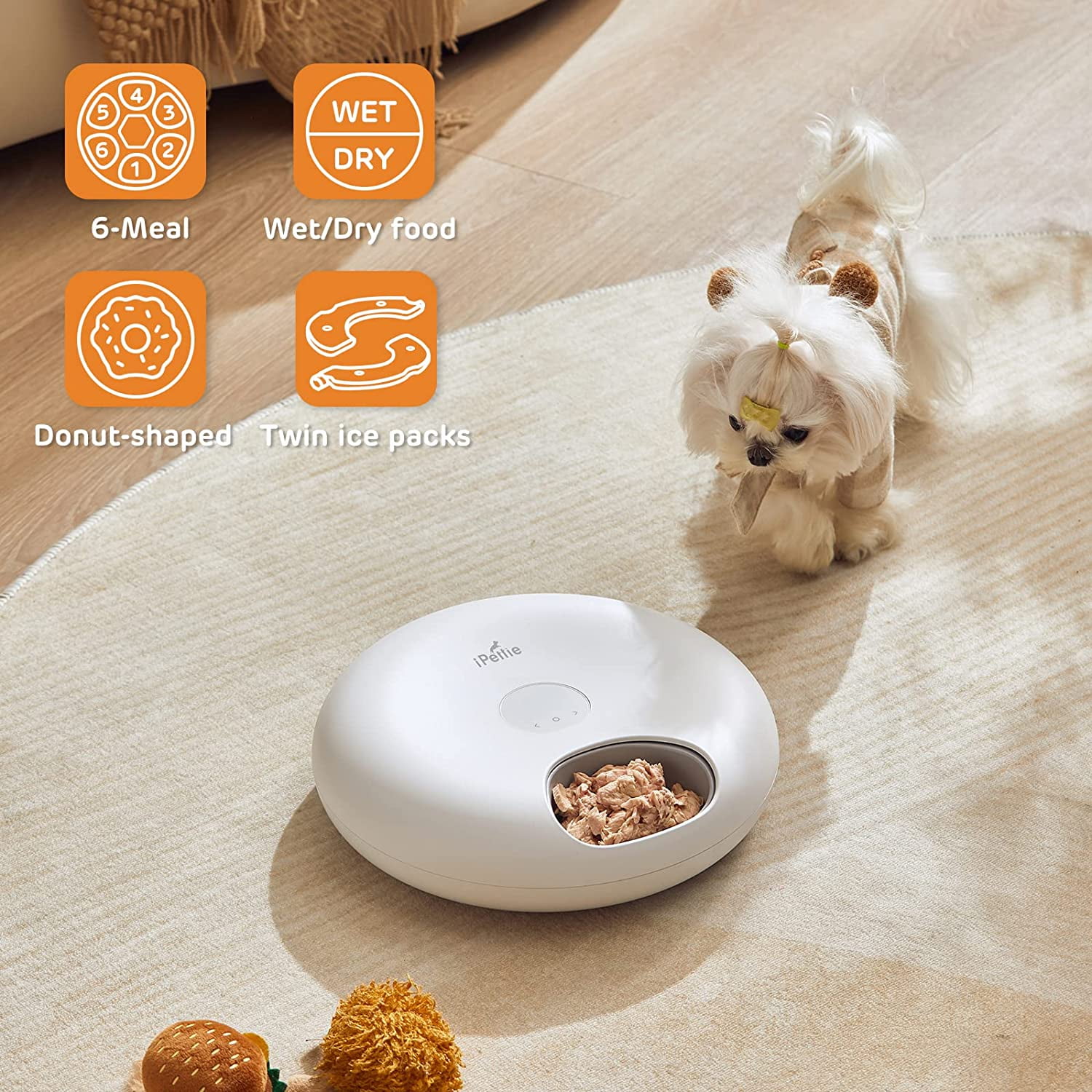 Donut Frost 6 Meal Cordless Automatic Pet Feeder, Dry & Wet Food ...