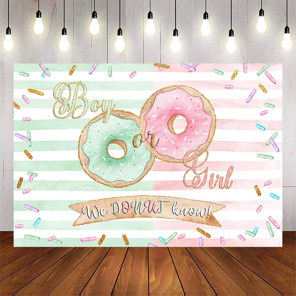 Donut Gender Reveal Backdrop She or He Gender Reveal Party Background ...