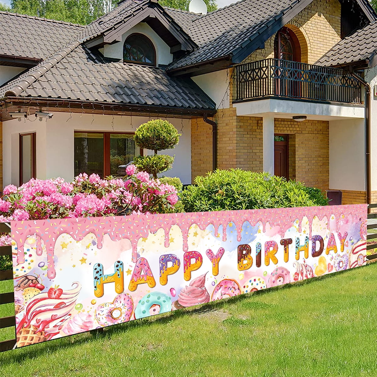 Donut Hanging Banner Happy Birthday Decoration for Home Kids Girl 1st ...