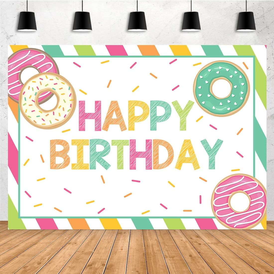 Donut Happy Birthday Backdrop for Girls Sweet Donuts Bday Party Banner ...