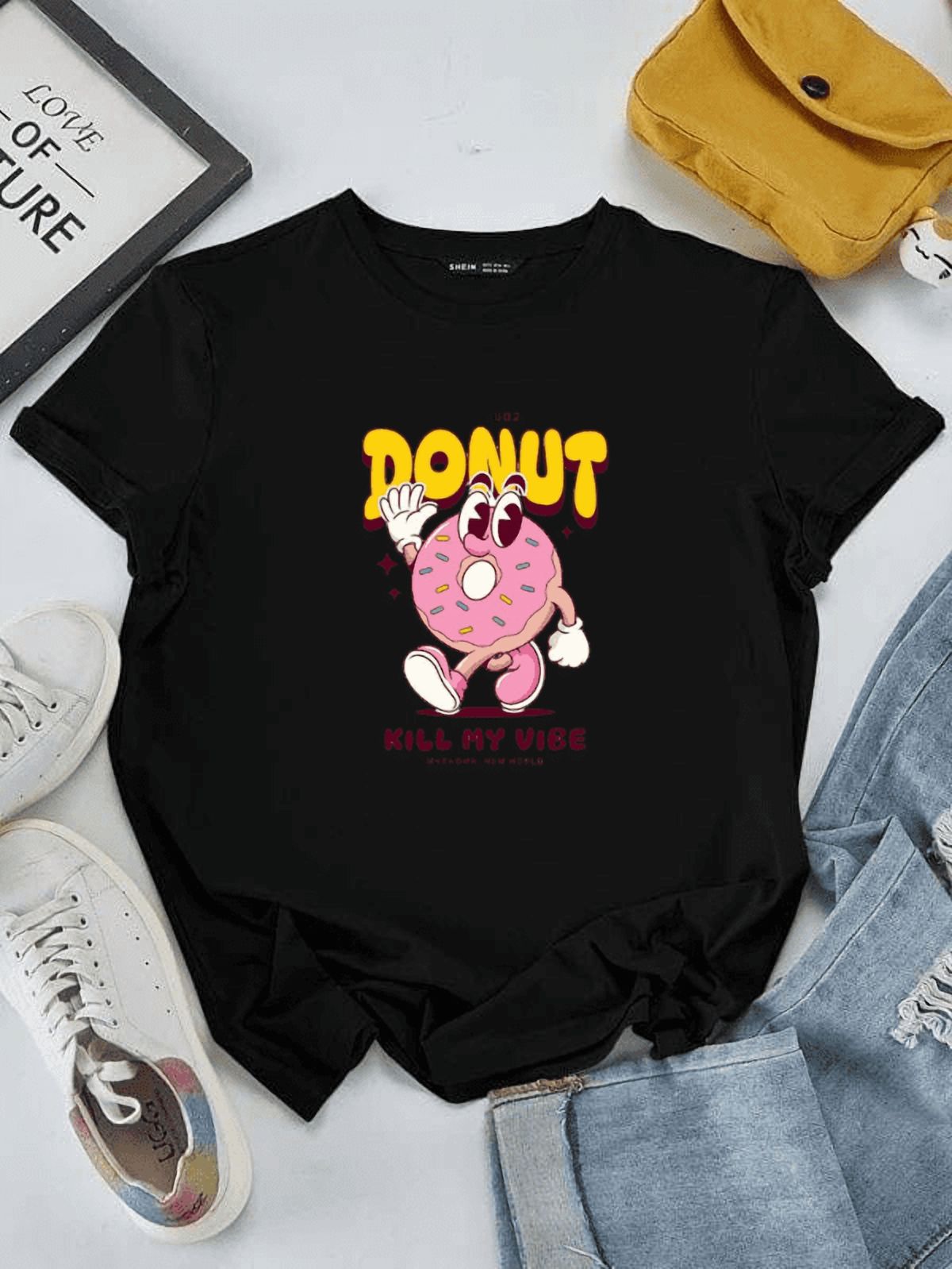 Donut Kill My Vibe Funny Retro Cartoon Character, Cute Pink Frosted ...
